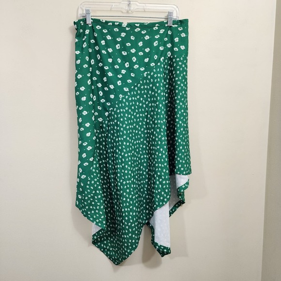 ellos | Skirts | Ellos Green Mixed Floral Print Asymmetrical Sharkbite ...